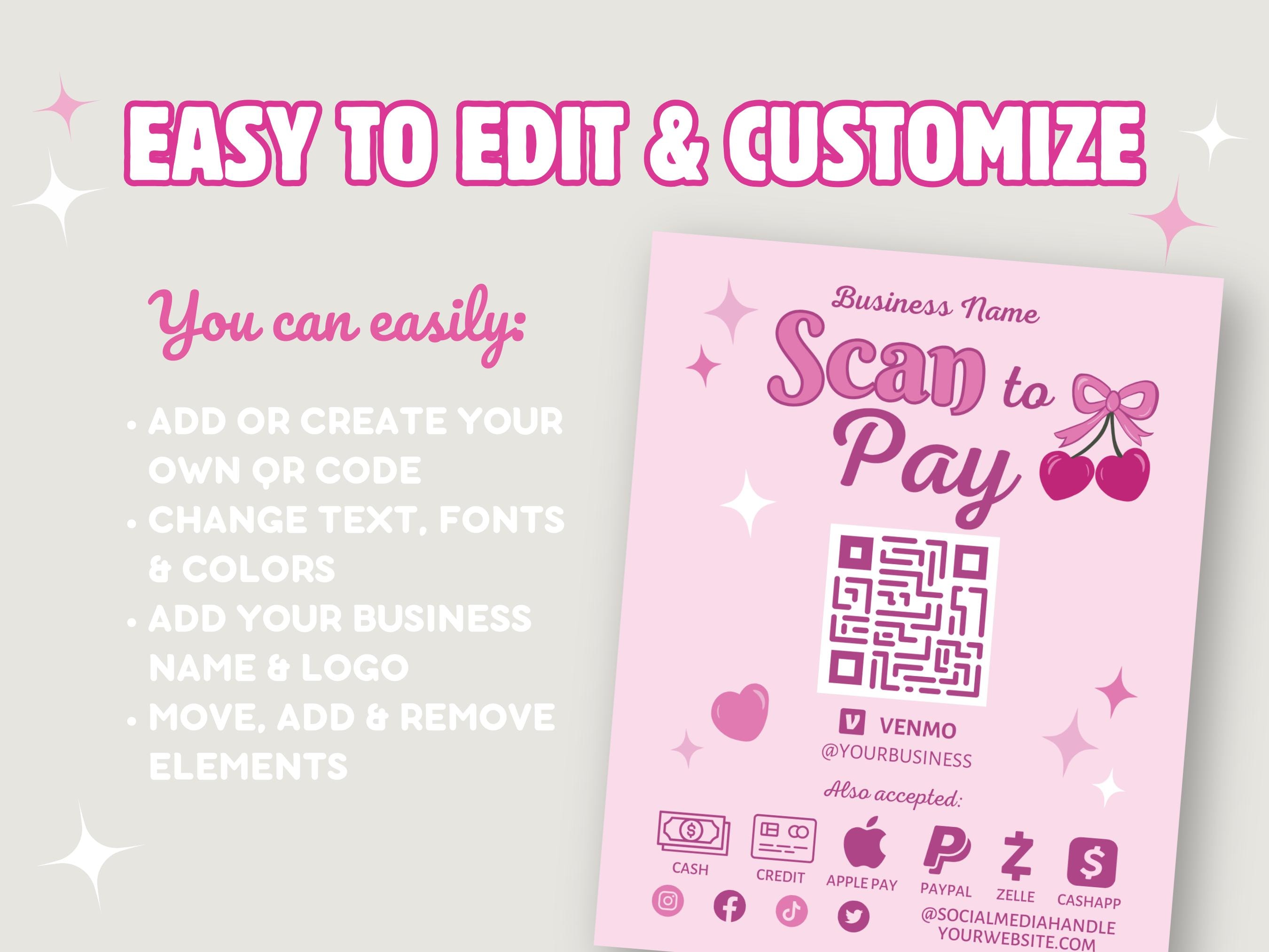Cherry Scan to Pay QR Code Sign Canva Template, Editable Printable DIY ...