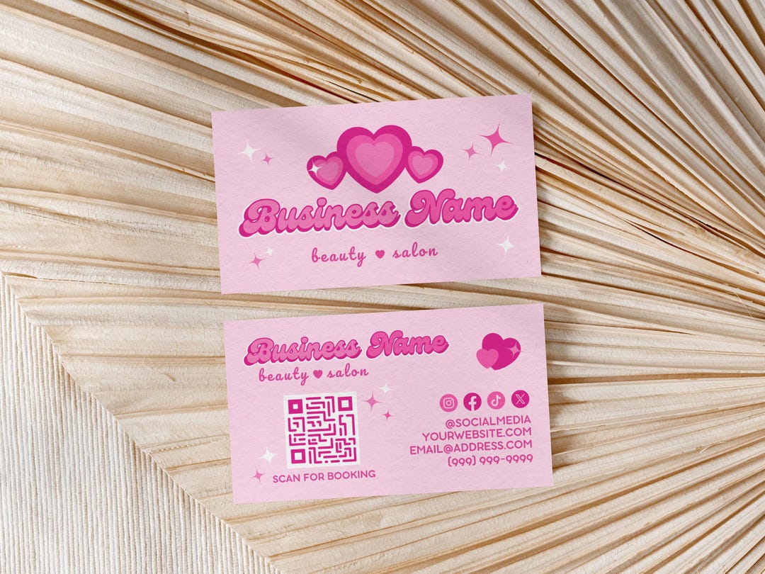 Y2K Beauty QR Code Business Card Canva Template, DIY Printable Editable ...