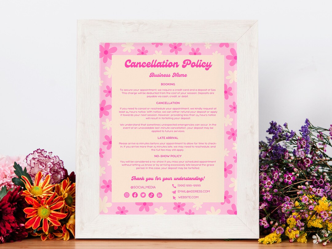 Editable Salon Cancellation Policy Sign Canva Template, Cute Printable ...