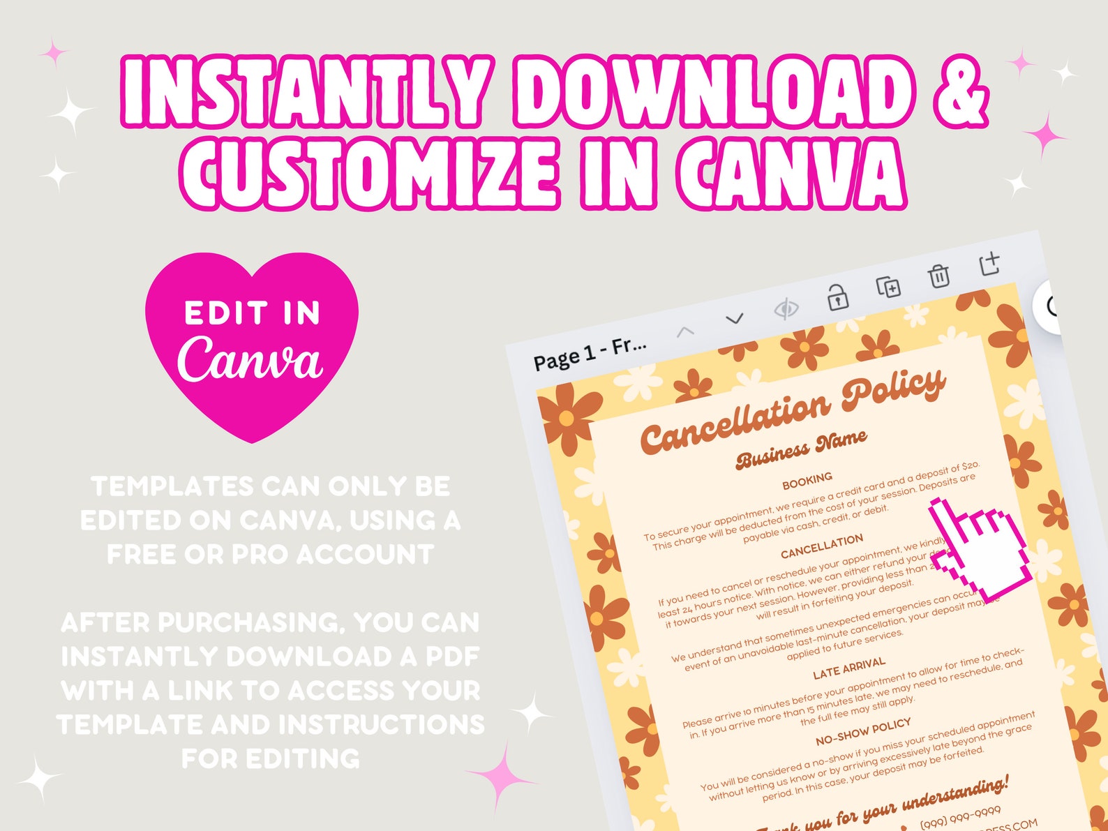 Editable Salon Cancellation Policy Sign Canva Template, Boho DIY ...