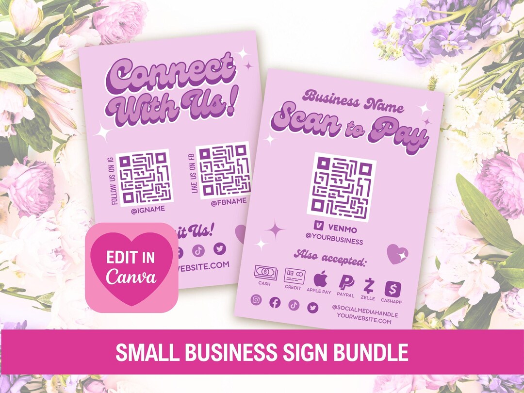 Social Media & Scan to Pay Sign Canva Templates, DIY Editable Printable ...