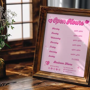 Y2K Open Hours Sign Canva Template, Retro DIY Printable Editable Beauty ...