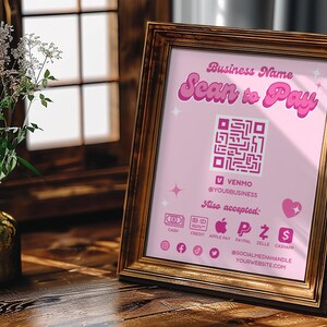 Y2K Scan to Pay QR Code Sign Canva Template, Editable Small Business ...