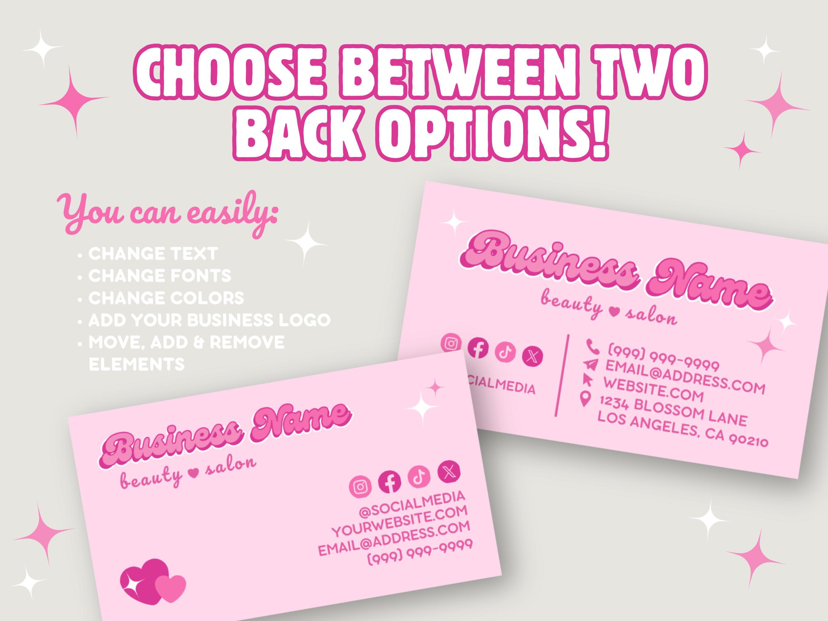 Y2K Beauty Salon Business Card Canva Template, DIY Printable Editable ...