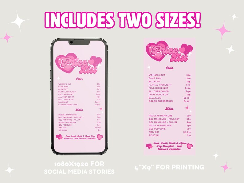 Y2K Salon Price List Aesthetic Canva Template, DIY Editable Beauty Hair ...
