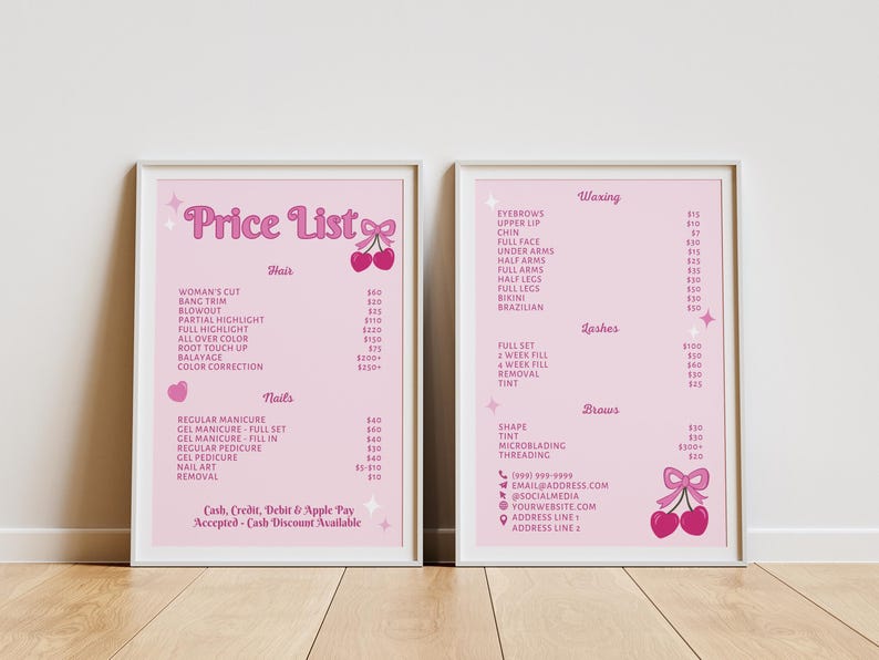 Coquette Cherry Price List Flyer Canva Template, DIY Printable Editable ...