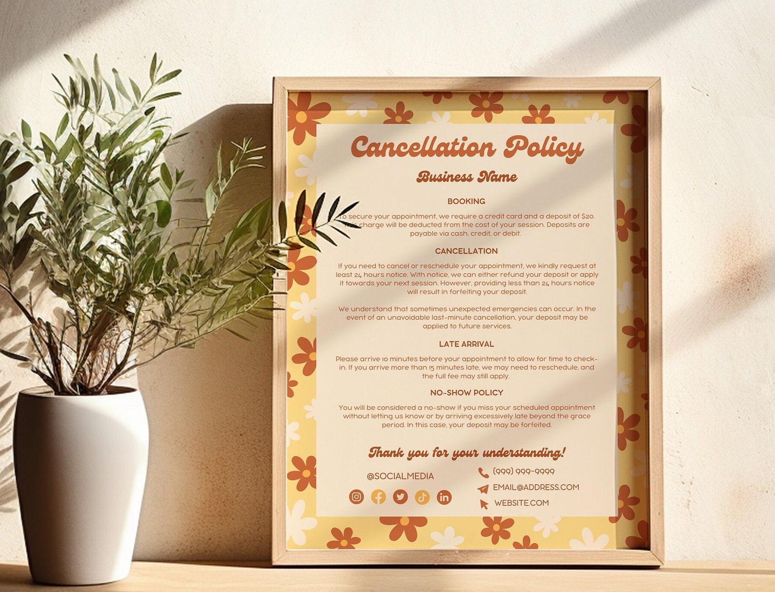 Editable Salon Cancellation Policy Sign Canva Template, Boho DIY ...