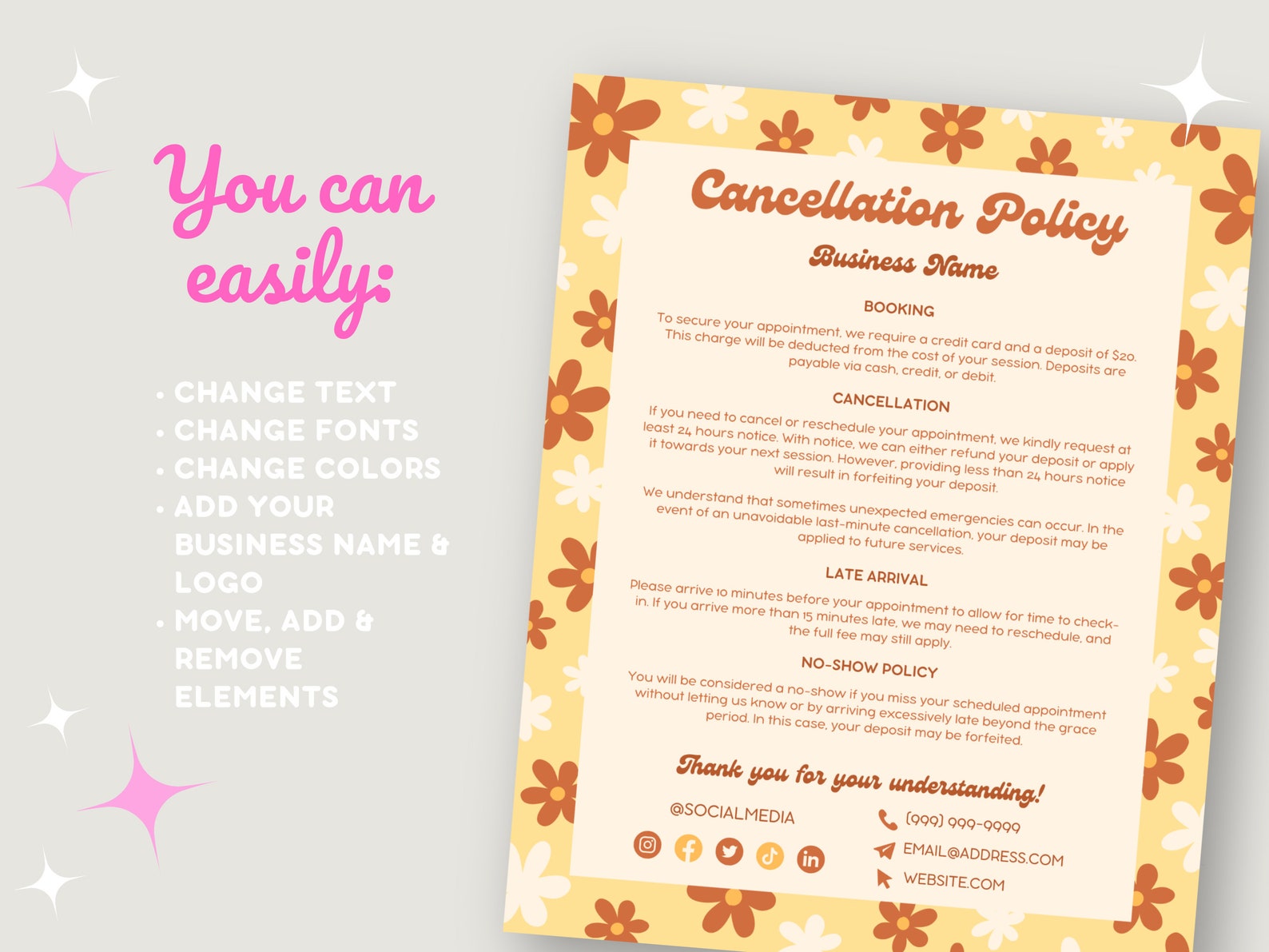 Editable Salon Cancellation Policy Sign Canva Template, Boho DIY ...