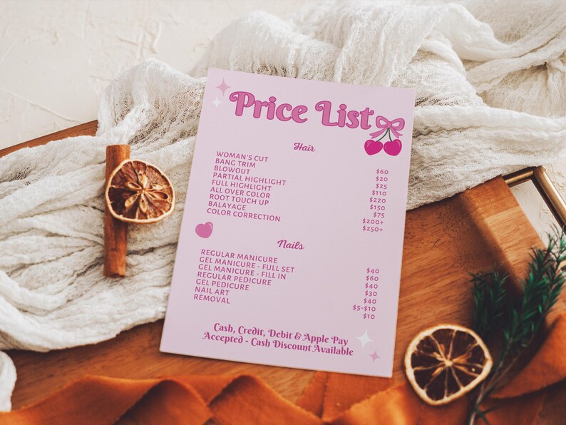 Coquette Cherry Price List Flyer Canva Template, DIY Printable Editable ...