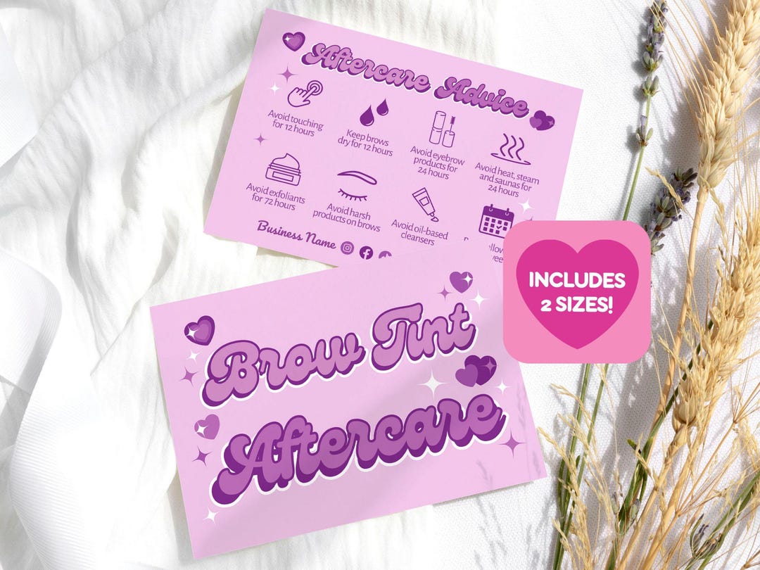 Brow Tint Aftercare Card Canva Template, Printable Editable Eyebrow ...