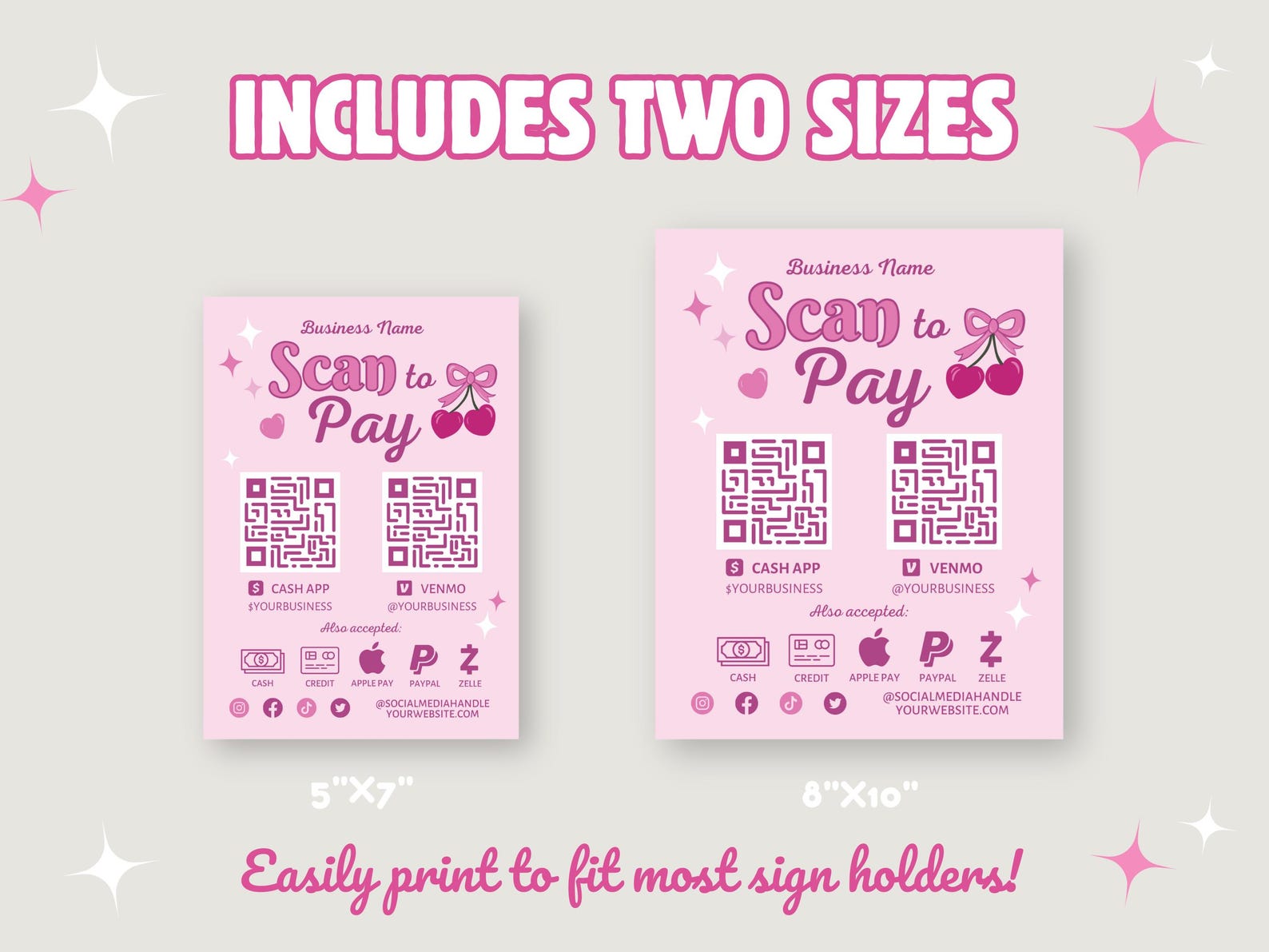 Cherry Scan to Pay QR Code Sign Canva Template, Editable Printable DIY ...
