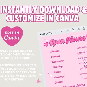 Y2K Open Hours Sign Canva Template, Retro DIY Printable Editable Beauty ...