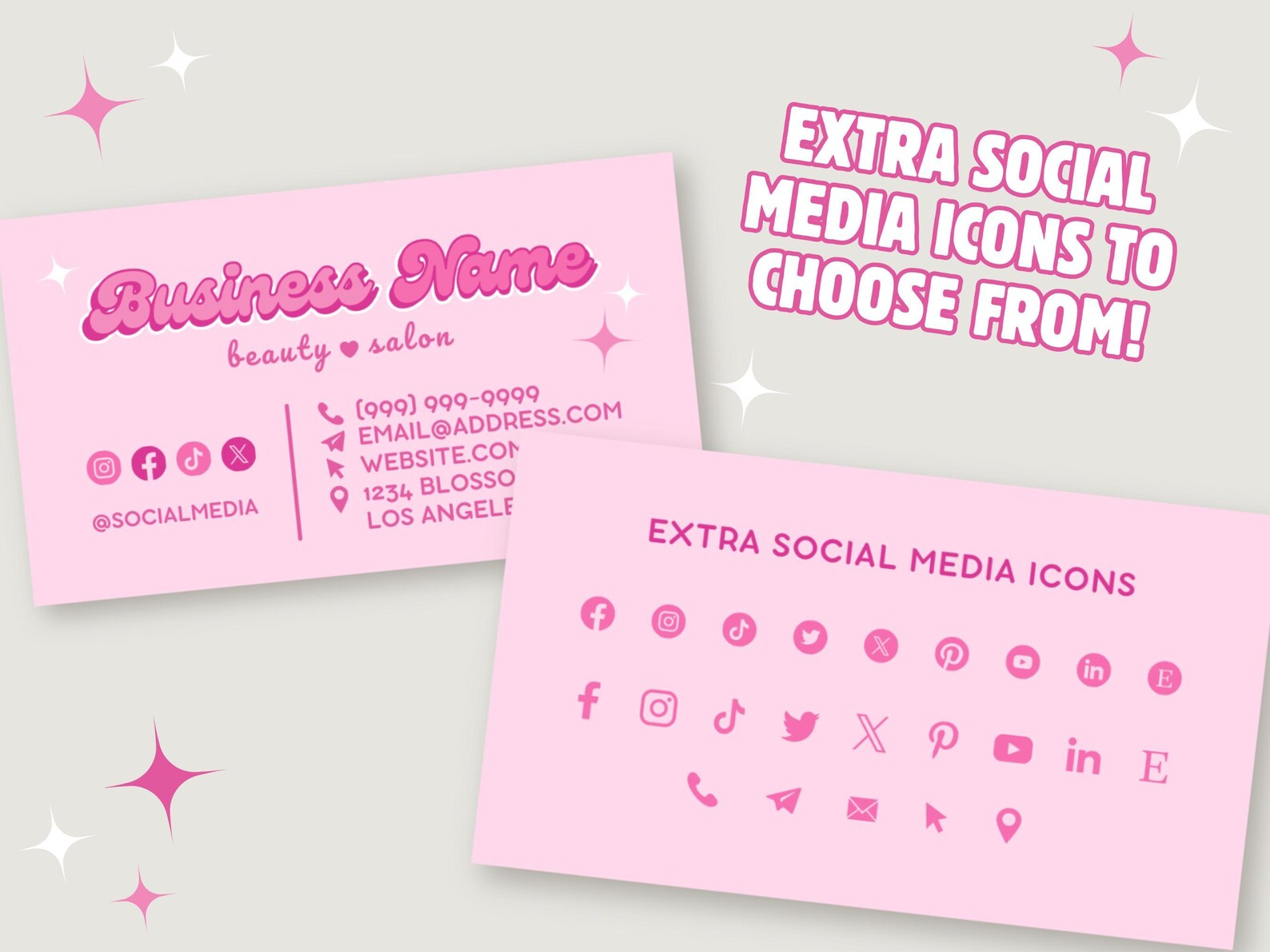 Y2K Beauty Salon Business Card Canva Template, DIY Printable Editable ...