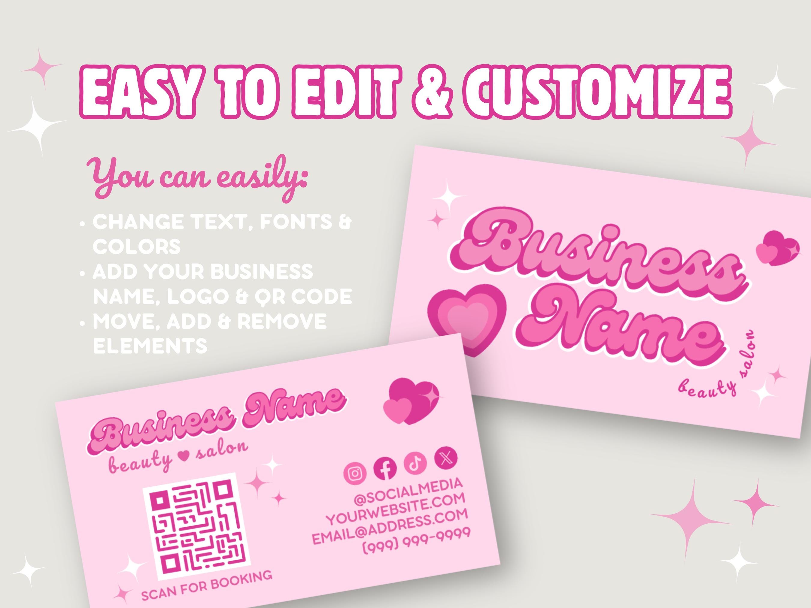Y2K Beauty QR Code Business Card Canva Template, DIY Printable Editable ...