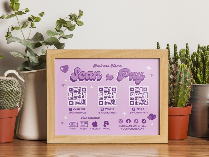 Y2K Scan to Pay QR Code Sign Canva Template, Girly Accepted Payment ...