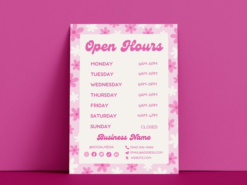 Retro Open Hours Sign Canva Template, Boho Printable Editable Store ...