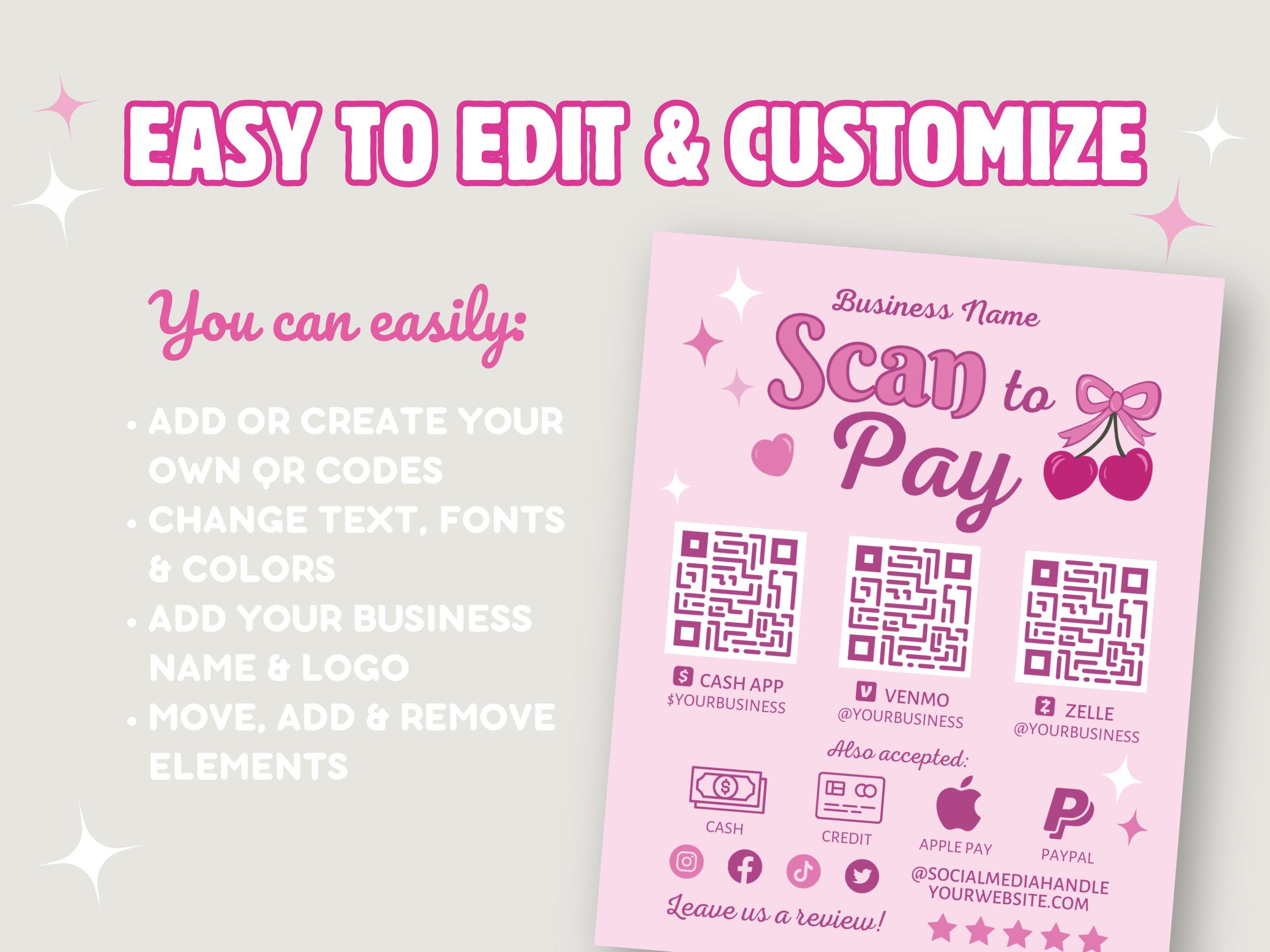 Cherry Scan to Pay QR Code Sign Canva Template, Editable Printable DIY ...