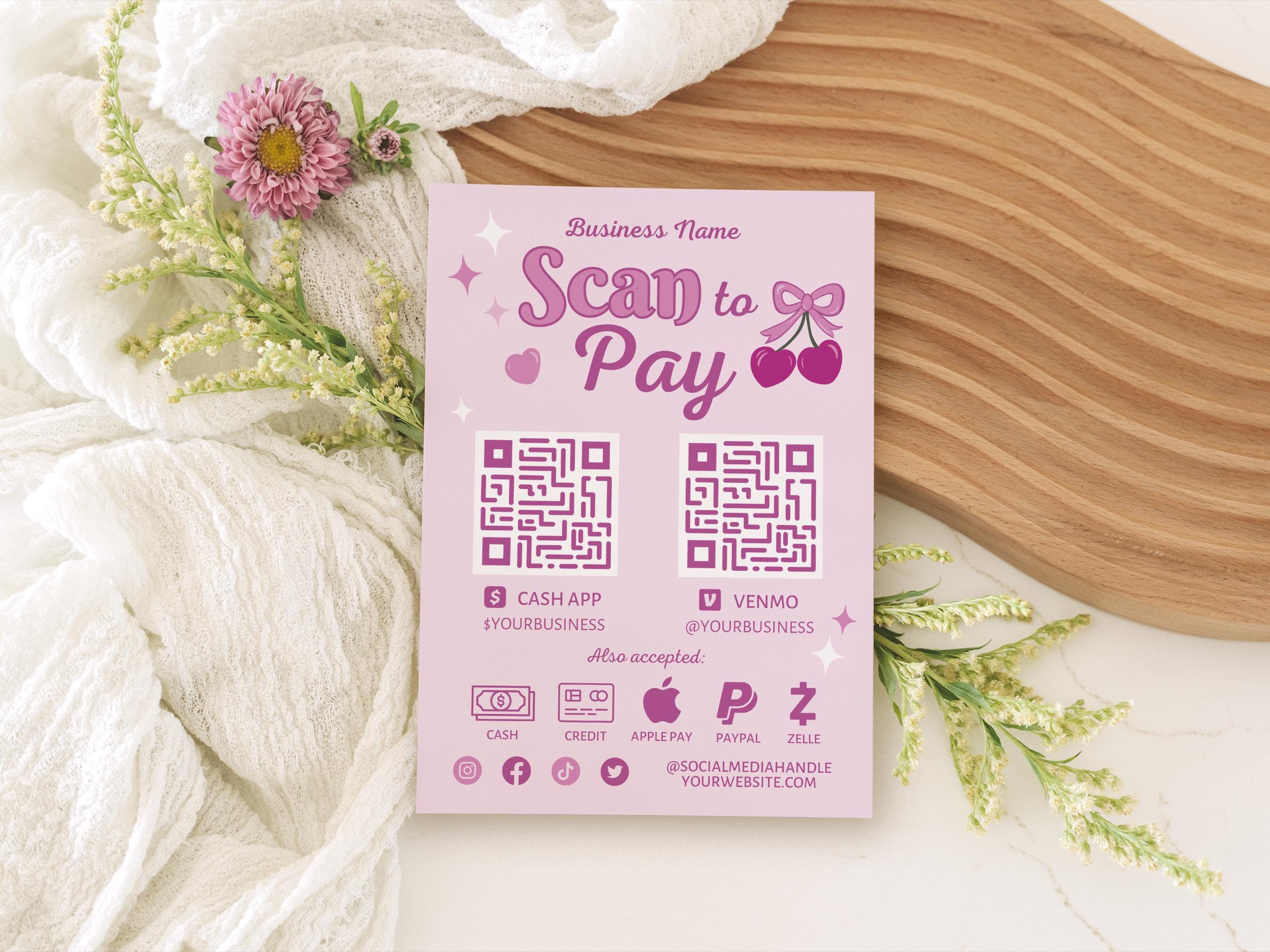 Cherry Scan to Pay QR Code Sign Canva Template, Editable Printable DIY ...