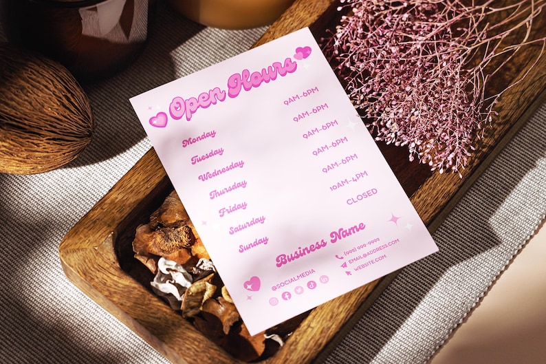 Y2K Open Hours Sign Canva Template, Retro DIY Printable Editable Beauty ...