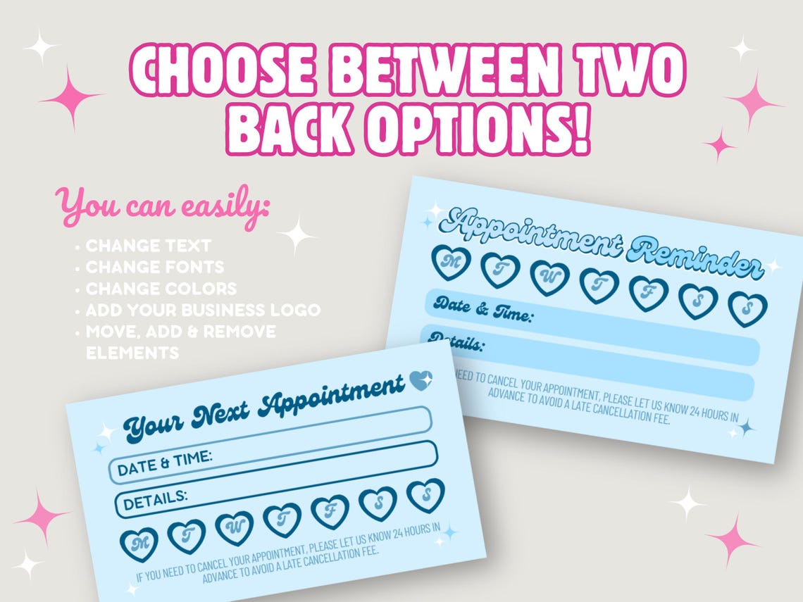 Beauty Salon Appointment Reminder Card Canva Template, Y2K DIY ...