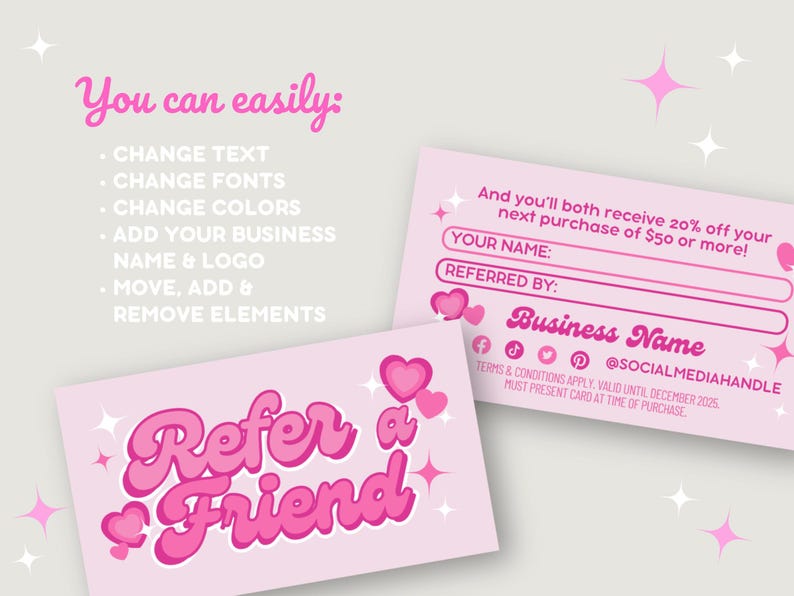 Beauty Salon Refer Friend Business Card Canva Template, Y2K DIY ...