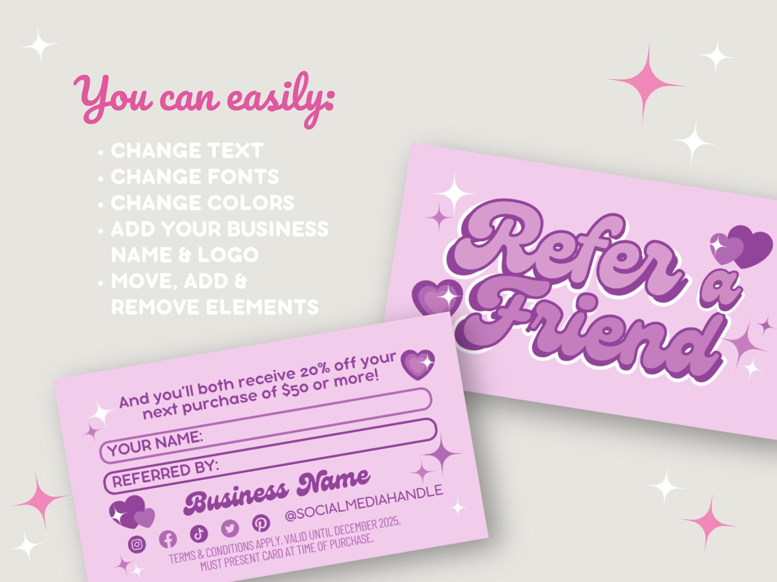 Beauty Salon Refer Friend Business Card Canva Template, Y2K DIY ...