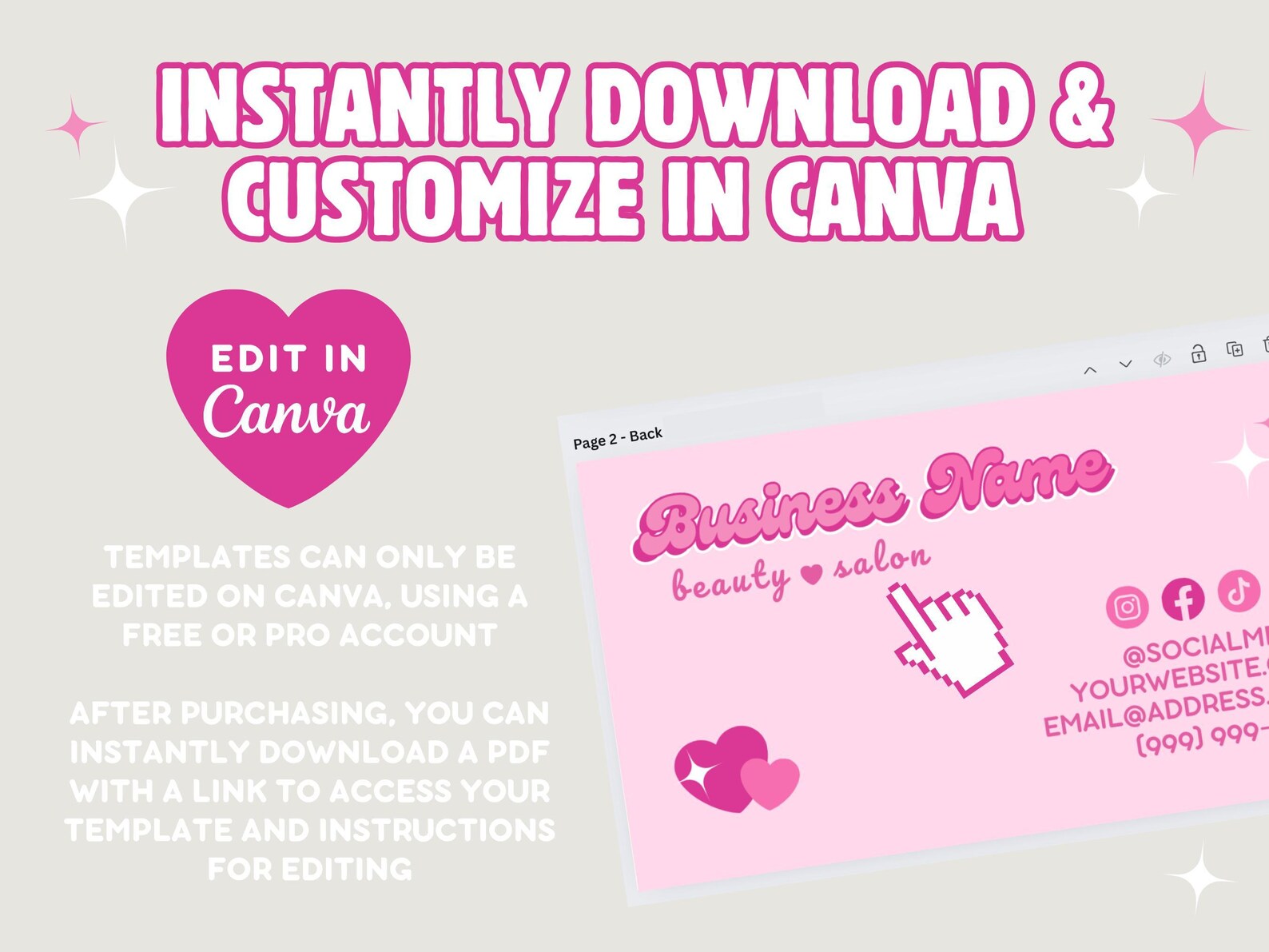 Y2K Beauty Salon Business Card Canva Template, DIY Printable Editable ...