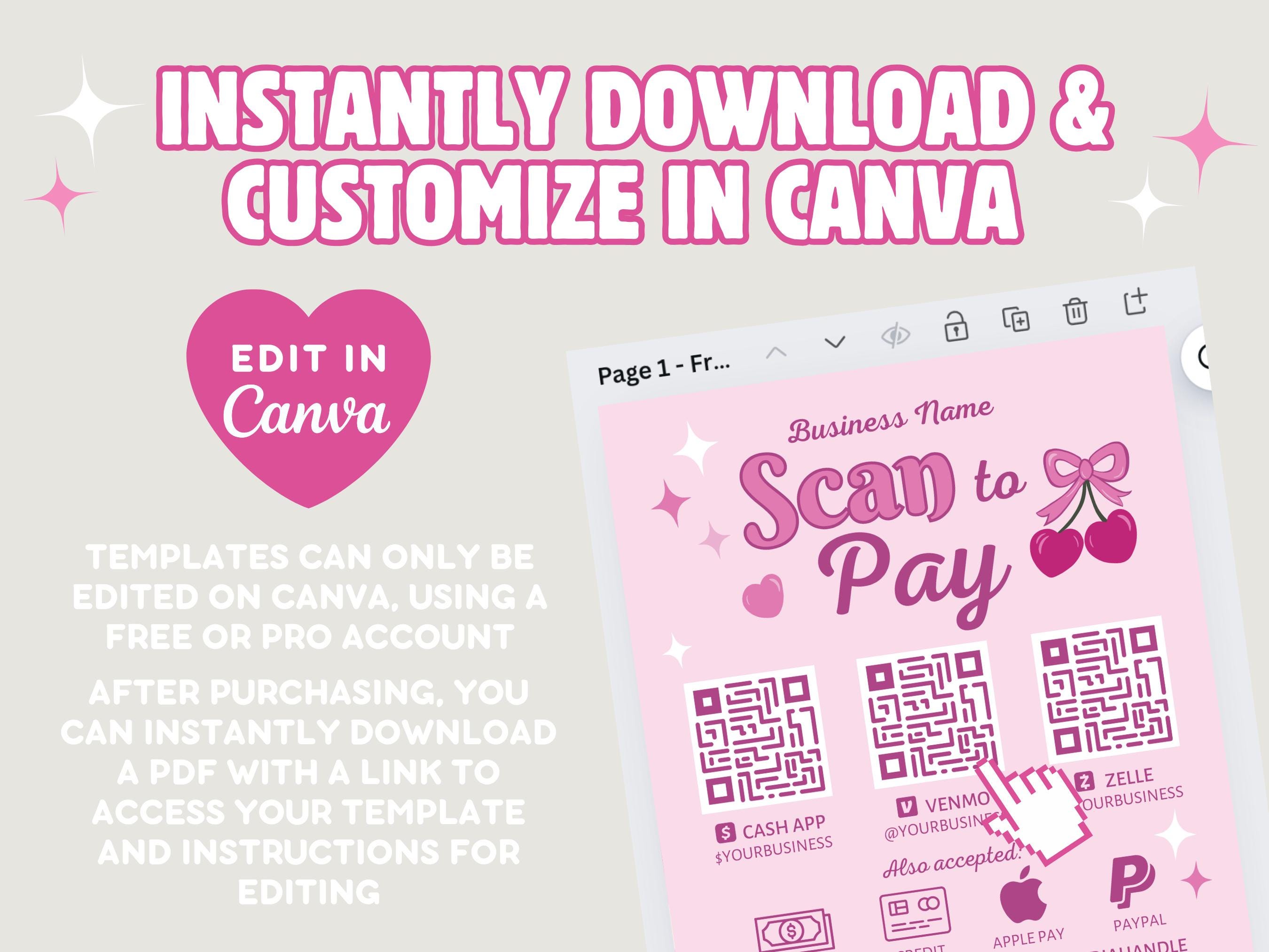 Cherry Scan to Pay QR Code Sign Canva Template, Editable Printable DIY ...