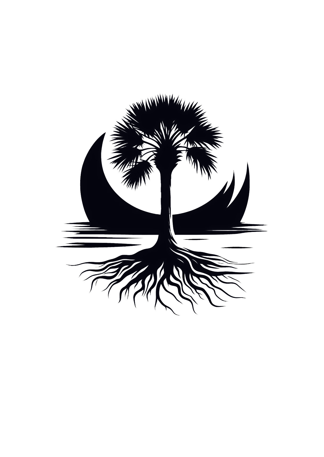 Palm Tree And Crescent Moon Symbol
