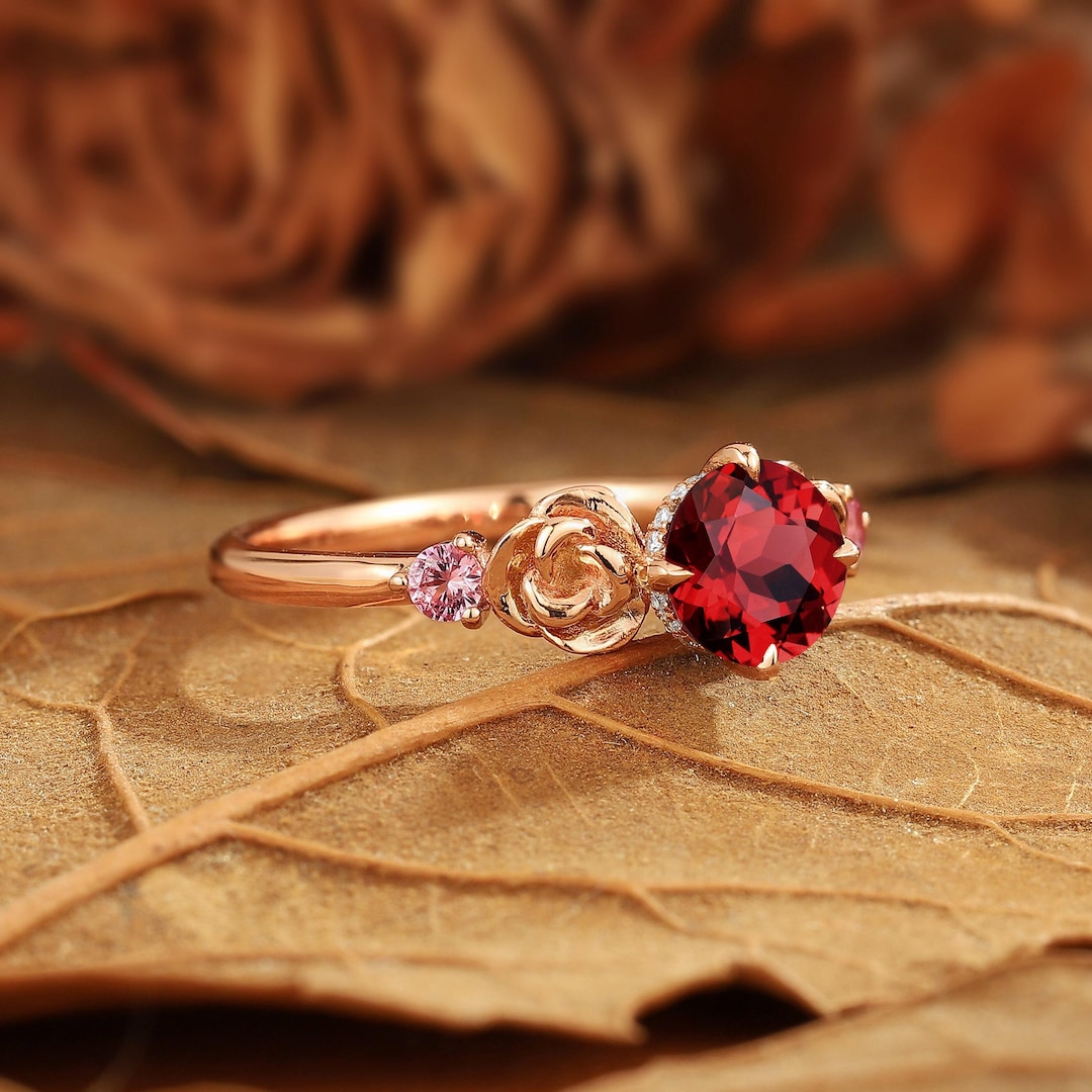 Vintage Rose Design Ruby Ring | 14K Rose Gold Nature Inspired ...
