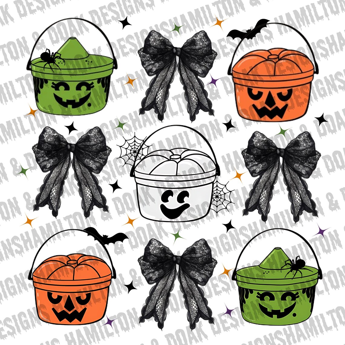 Halloween Boo Buckets PNG, Halloween Coquette Download, Retro Halloween ...