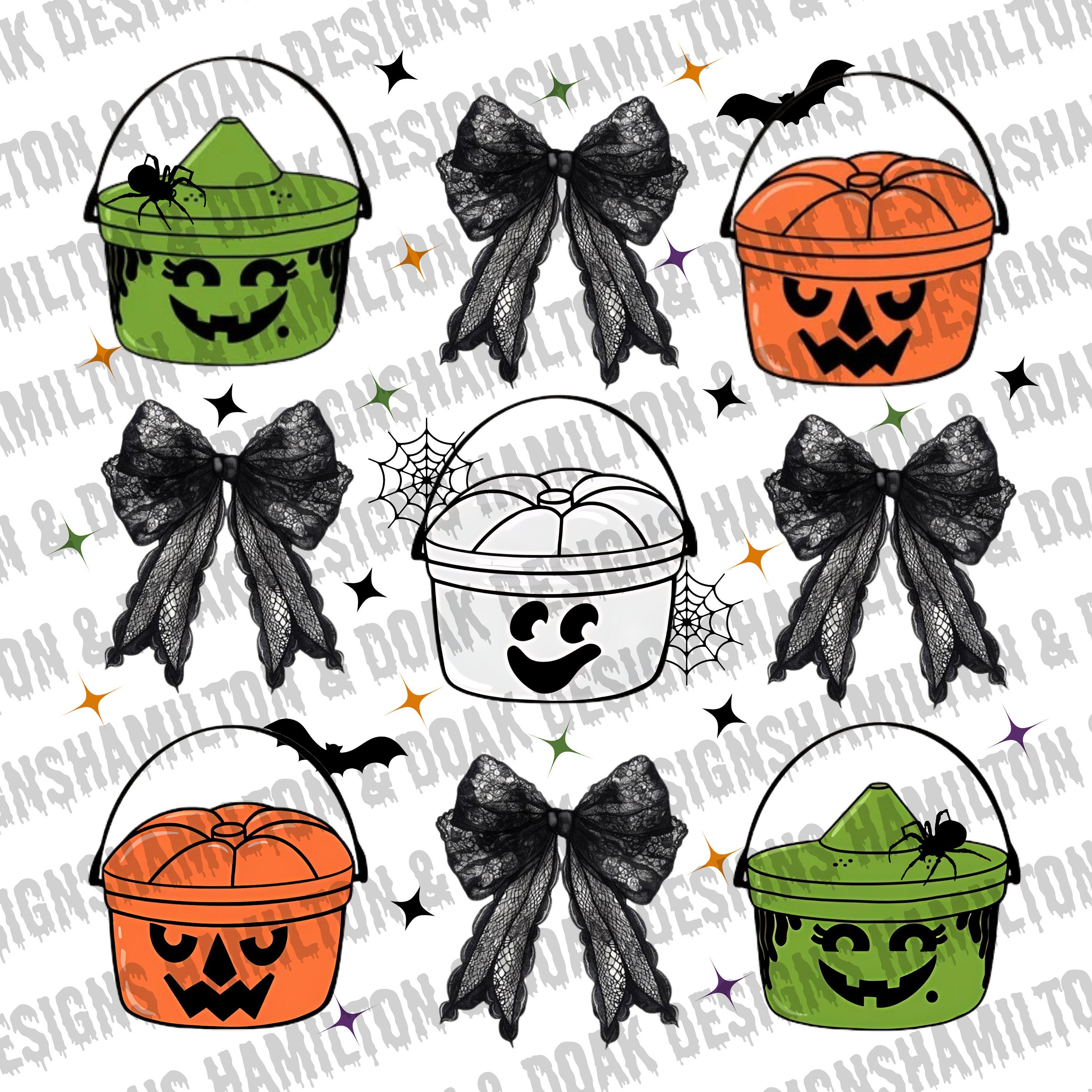 Halloween Boo Buckets PNG, Halloween Coquette Download, Retro Halloween ...