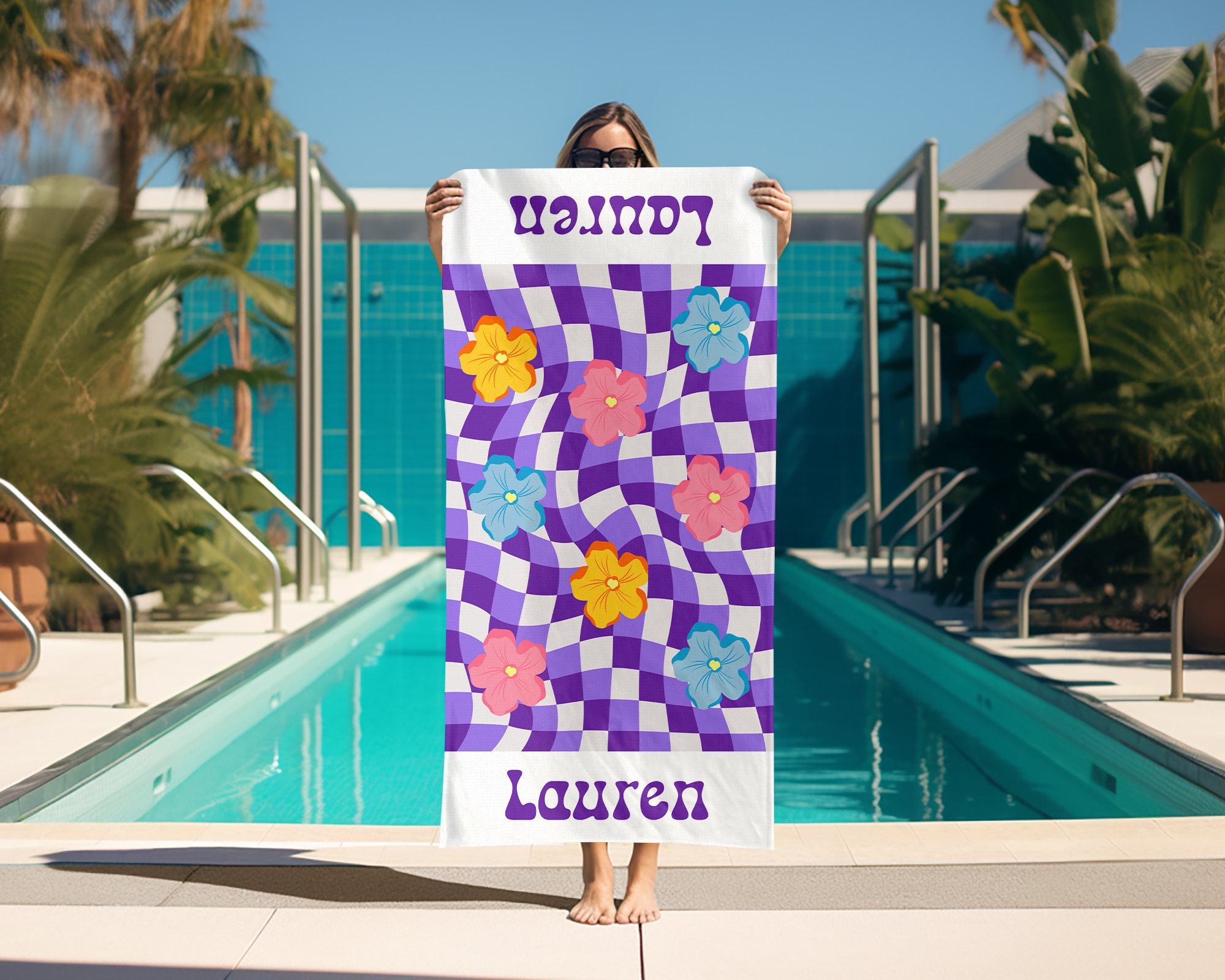 Personalized Beach Towel, Retro Multi Color Personalized Beach Towel ...