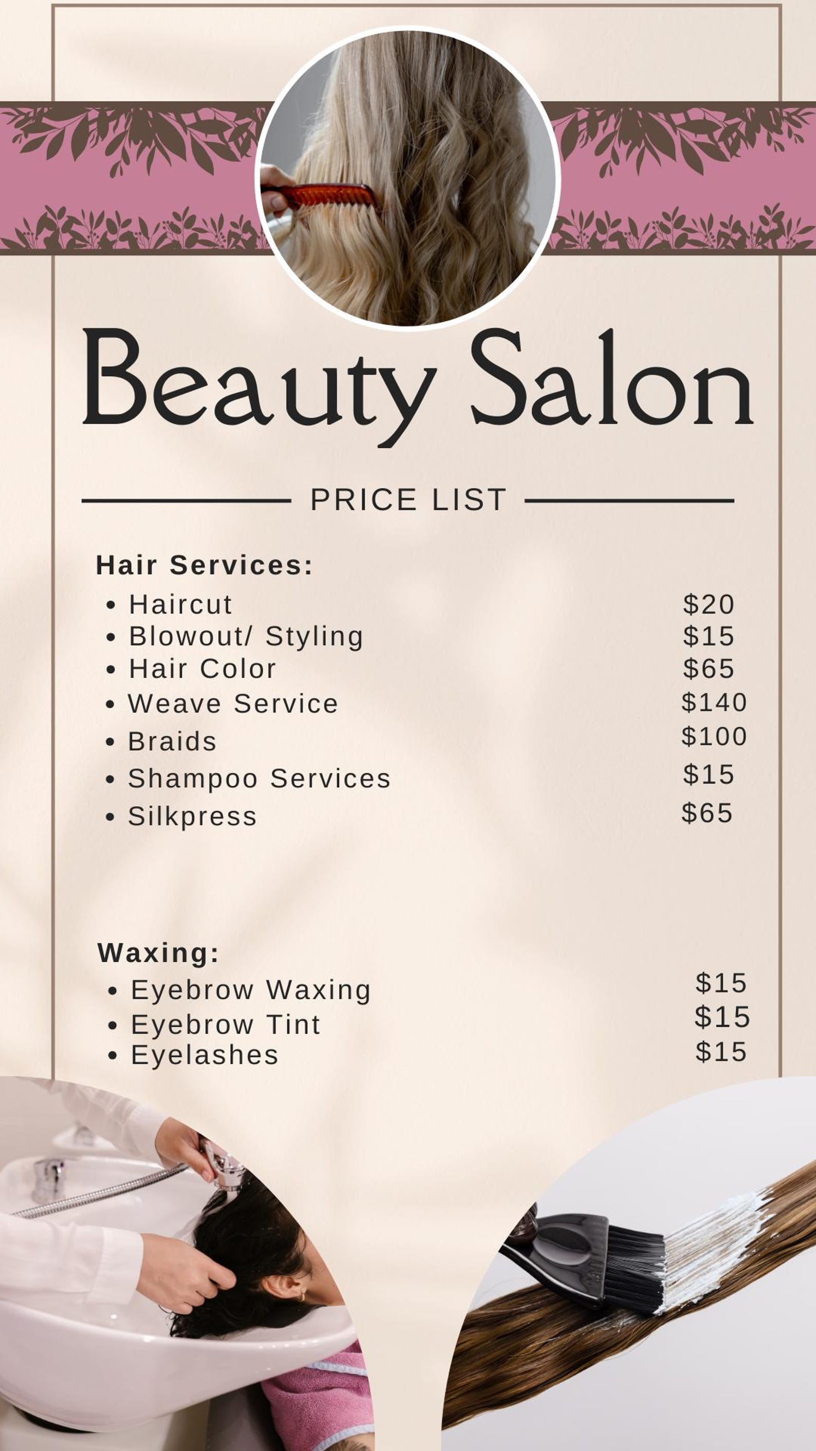 Salon Pricelist Template, Salon Pricelist, Salon Documents - Etsy
