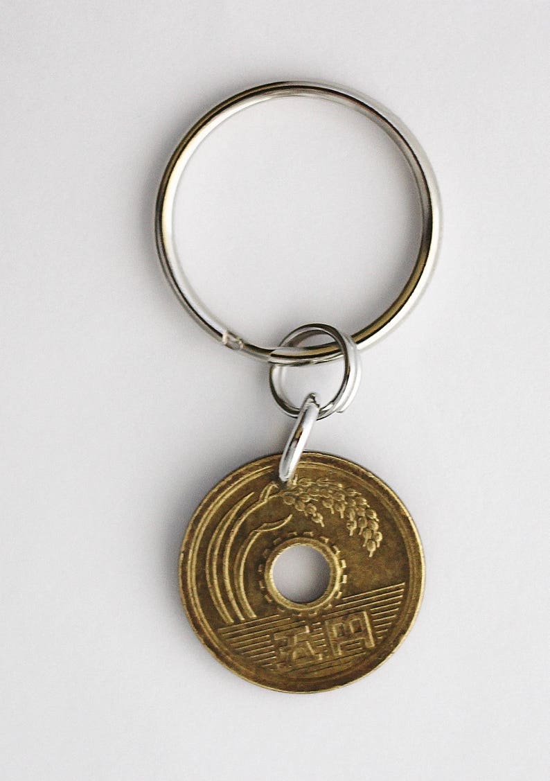 Good Luck Coin Key Ring, Japanese 5 Yen Coin Keyring, Coin Keychain by ...