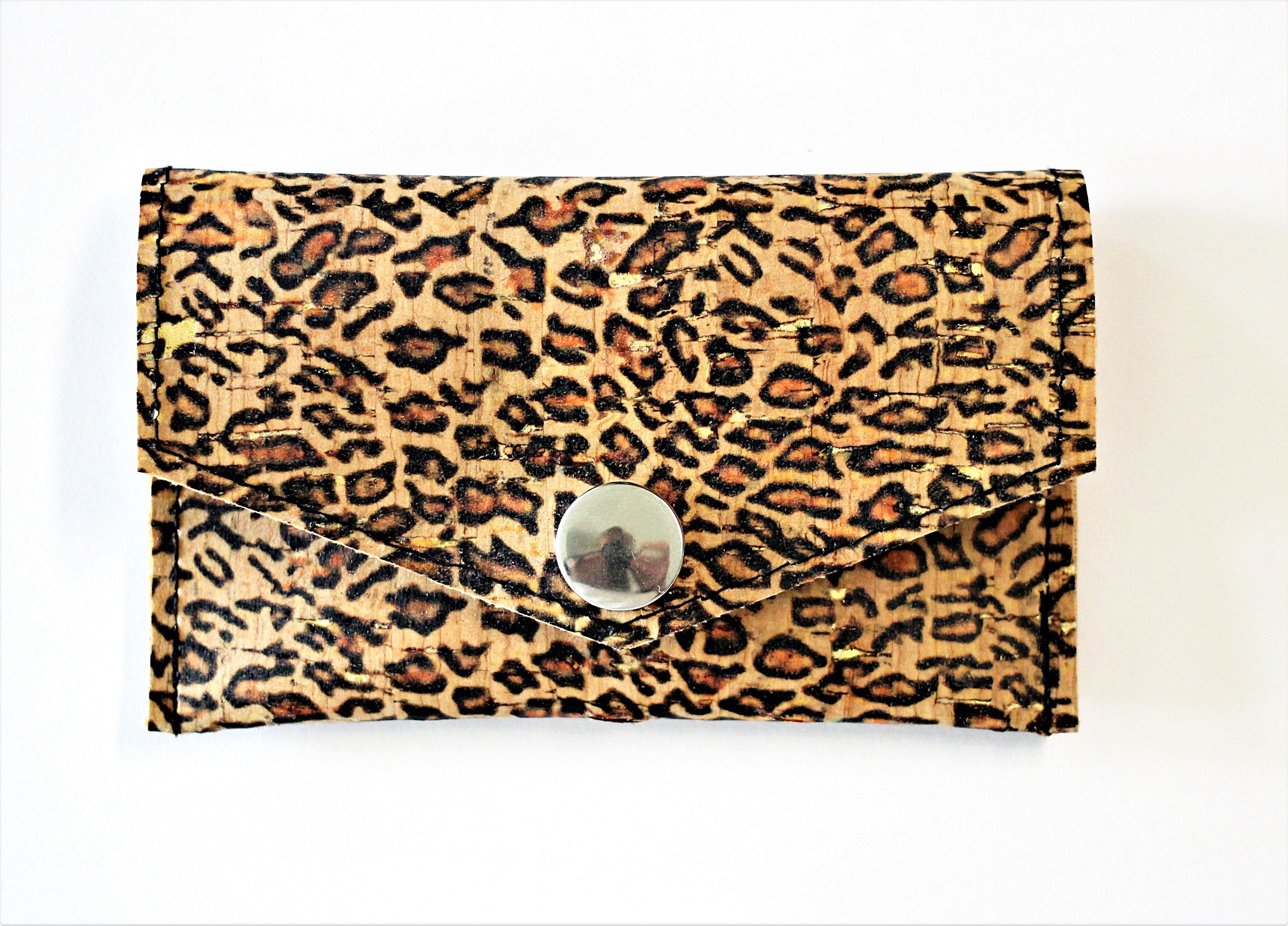 Small Card Wallet Snap Pouch Cork Fabric Faux Leather Leopard Cheetah ...
