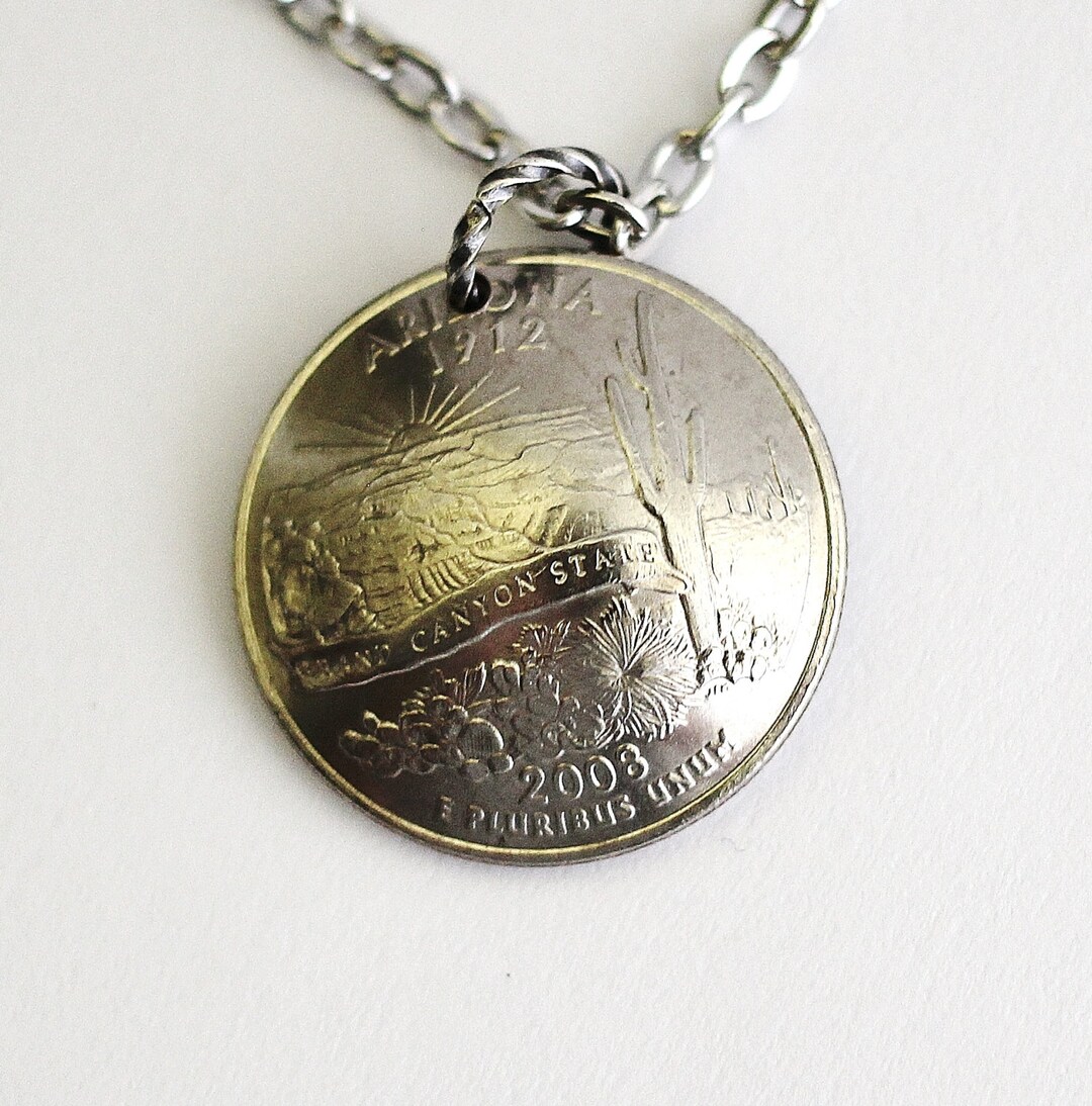 Arizona Quarter Coin Necklace: Grand Canyon State Rhodium Plated Chain ...