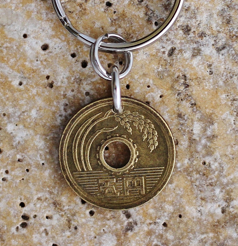 Good Luck Coin Key Ring, Japanese 5 Yen Coin Keyring, Coin Keychain by ...