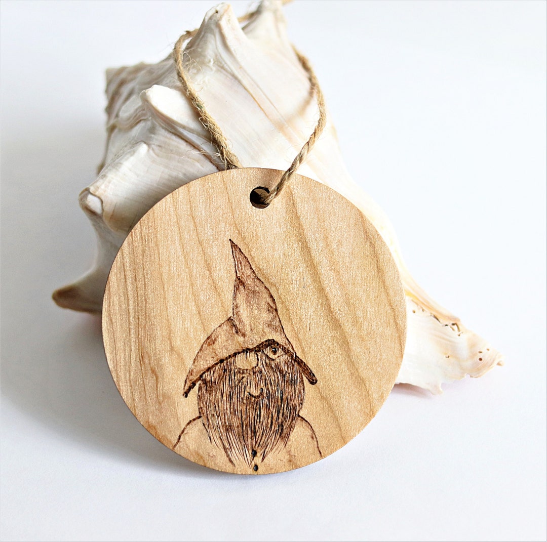 Gnome Ornament Wood Burned Pyrography Male Gnome Wooden Christmas Tree ...