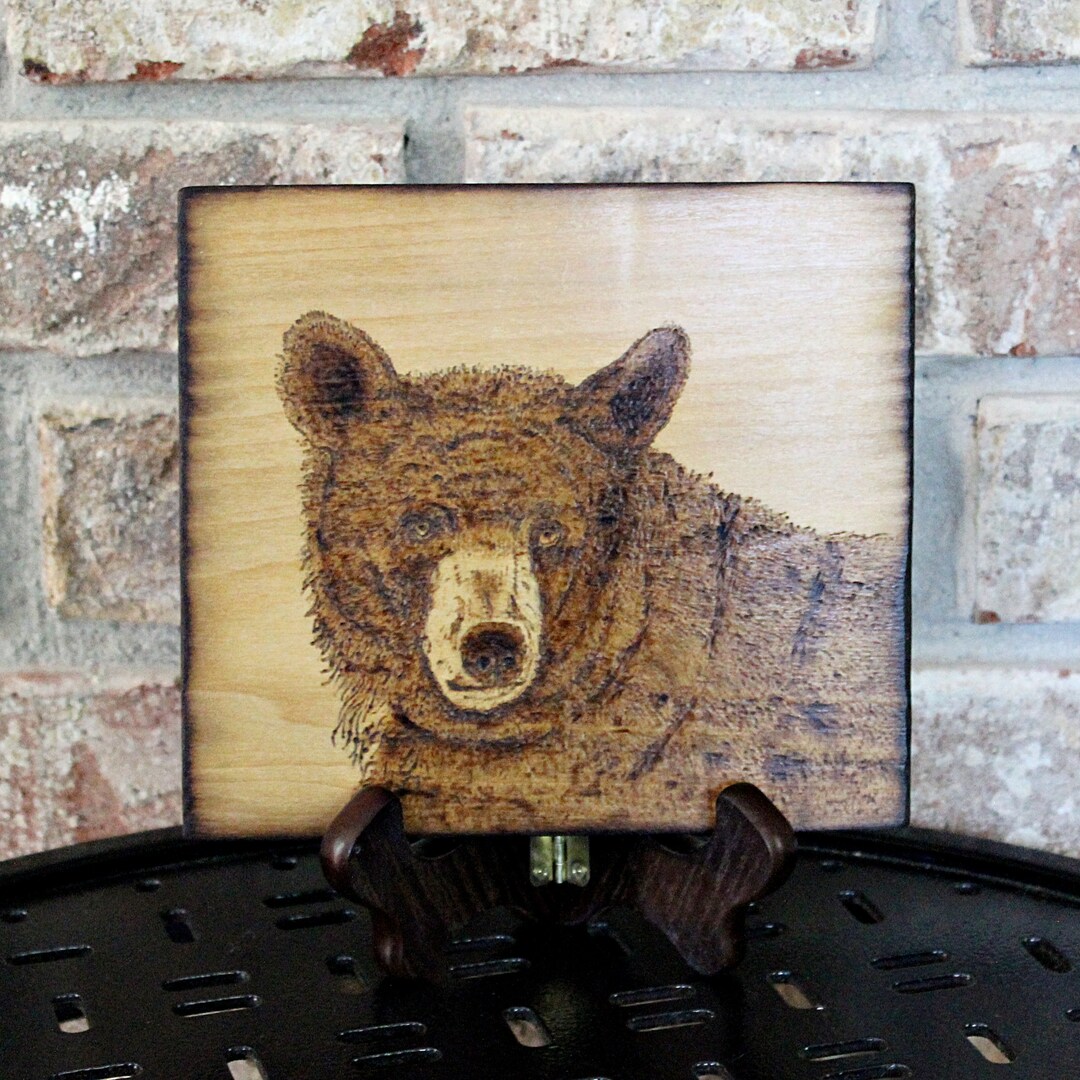 Black Bear Wood Burned Portrait Pyrography Woodburning Wildlife Art by ...