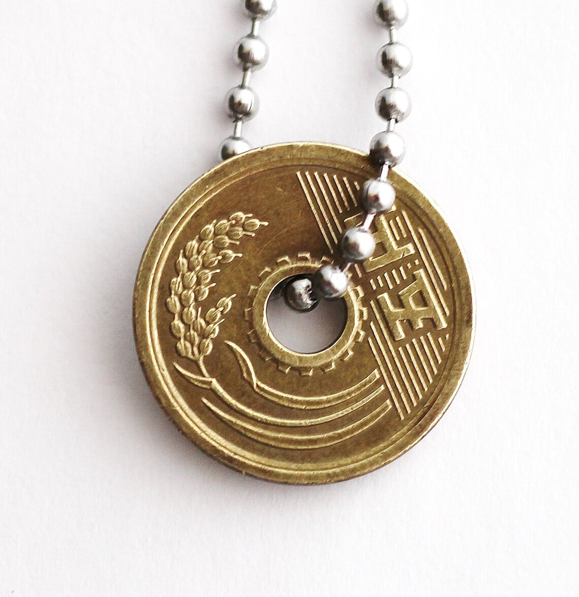 Japanese 5 Yen Lucky Coin Necklace Stainless Steel Chain Authentic ...