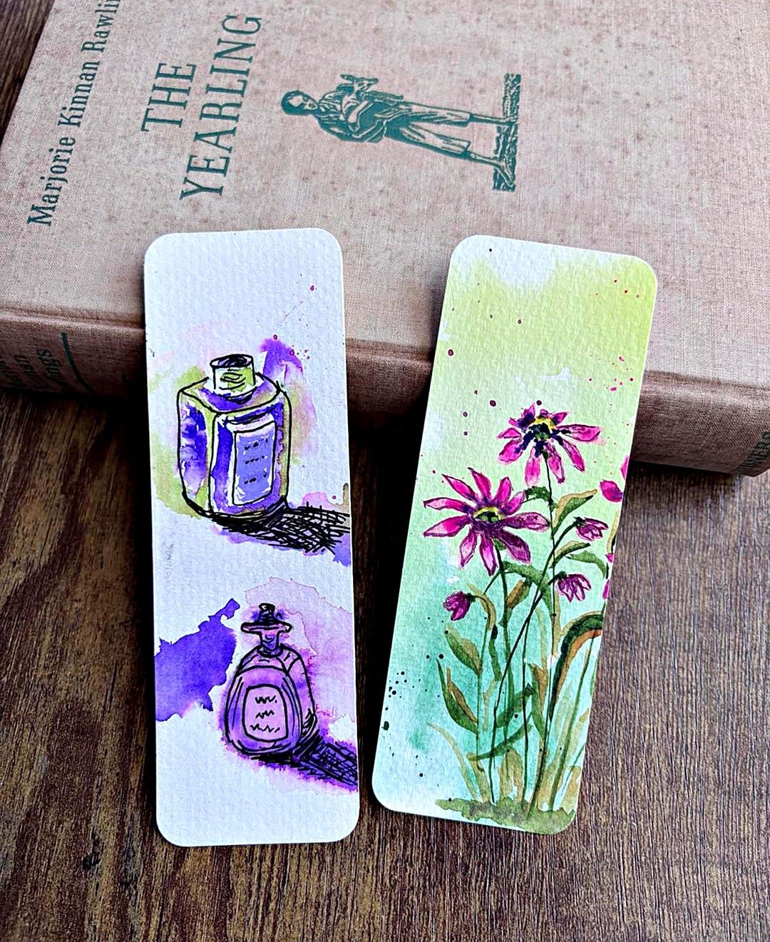 Hand Painted Bookmarks: Watercolor Glass Bottles and Flowers - Etsy