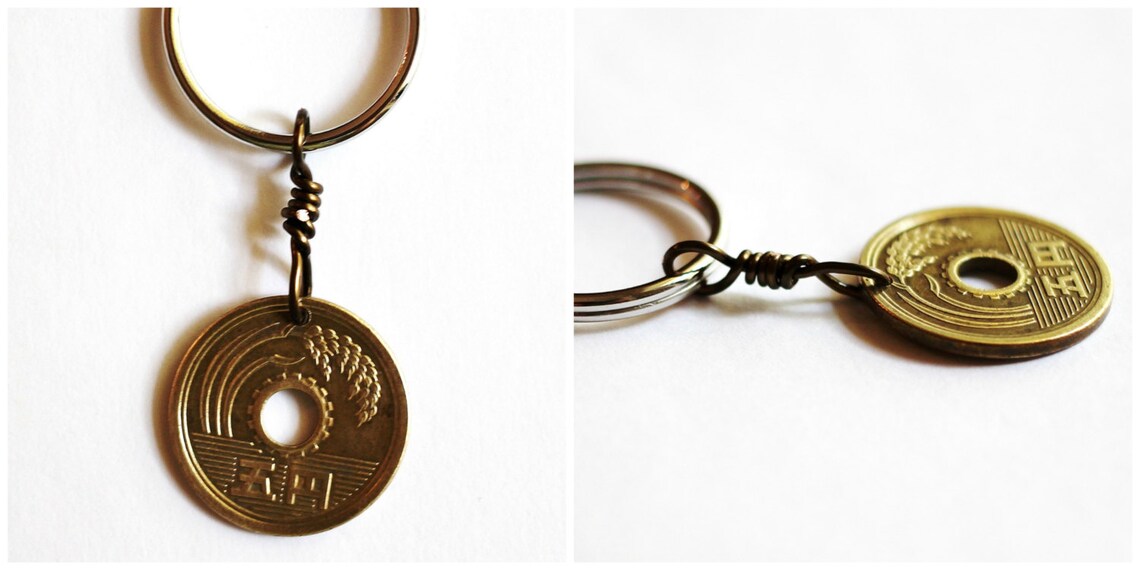 Japanese 5 Yen Coin Keychain: Good Luck Brass Keyring - Etsy