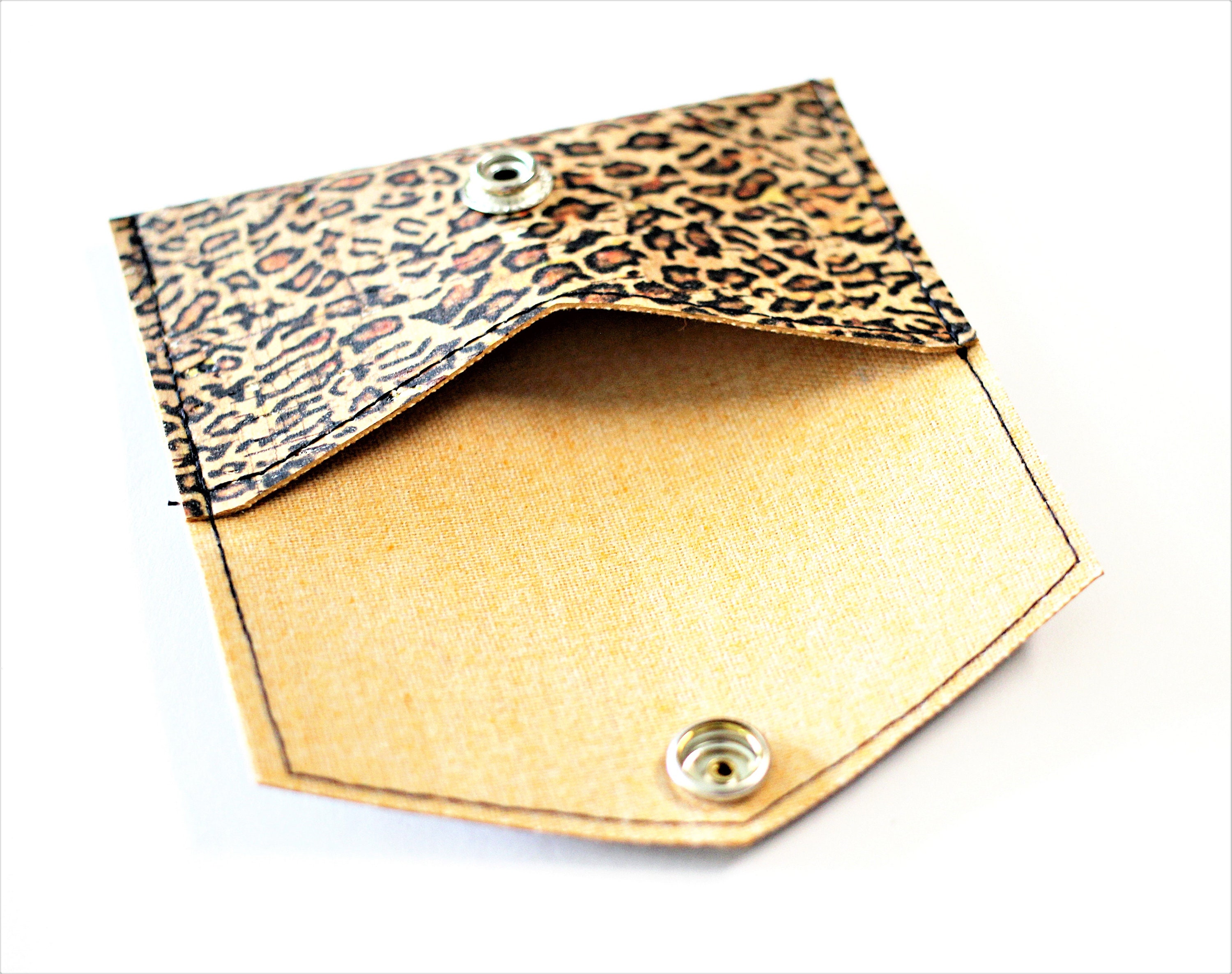 Small Card Wallet Snap Pouch Cork Fabric Faux Leather Leopard Cheetah ...