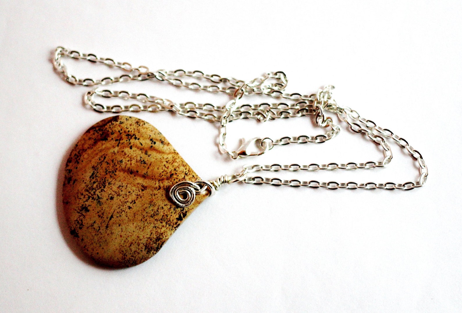 Polished Natural Stone Necklace Pendant, Wire Wrapped Necklace Pendant ...