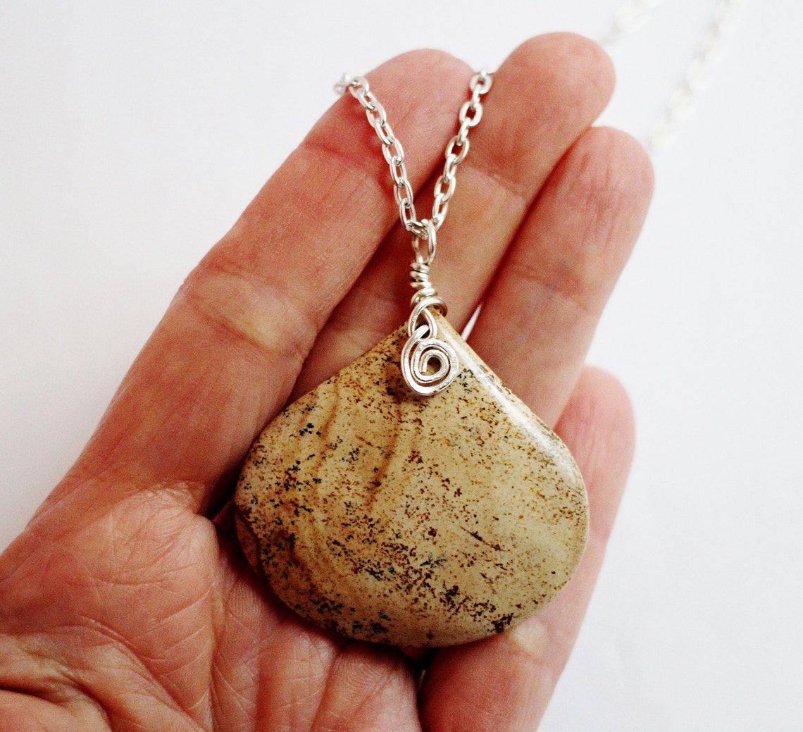 Polished Natural Stone Necklace Pendant Wire Wrapped Necklace - Etsy