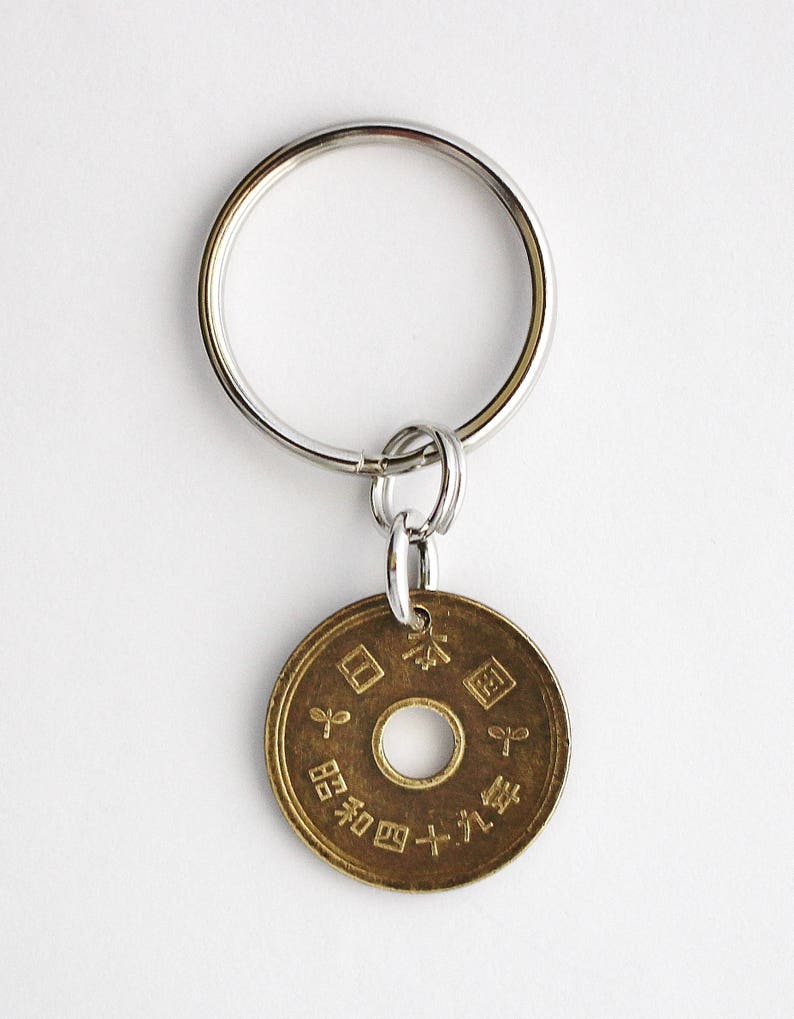 Good Luck Coin Key Ring, Japanese 5 Yen Coin Keyring, Coin Keychain by ...