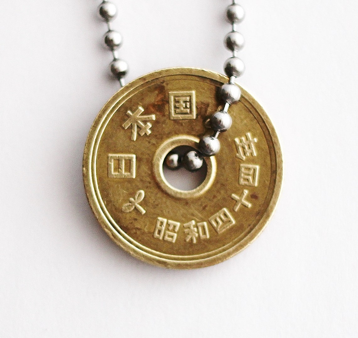 Japanese 5 Yen Lucky Coin Necklace Stainless Steel Chain Authentic ...