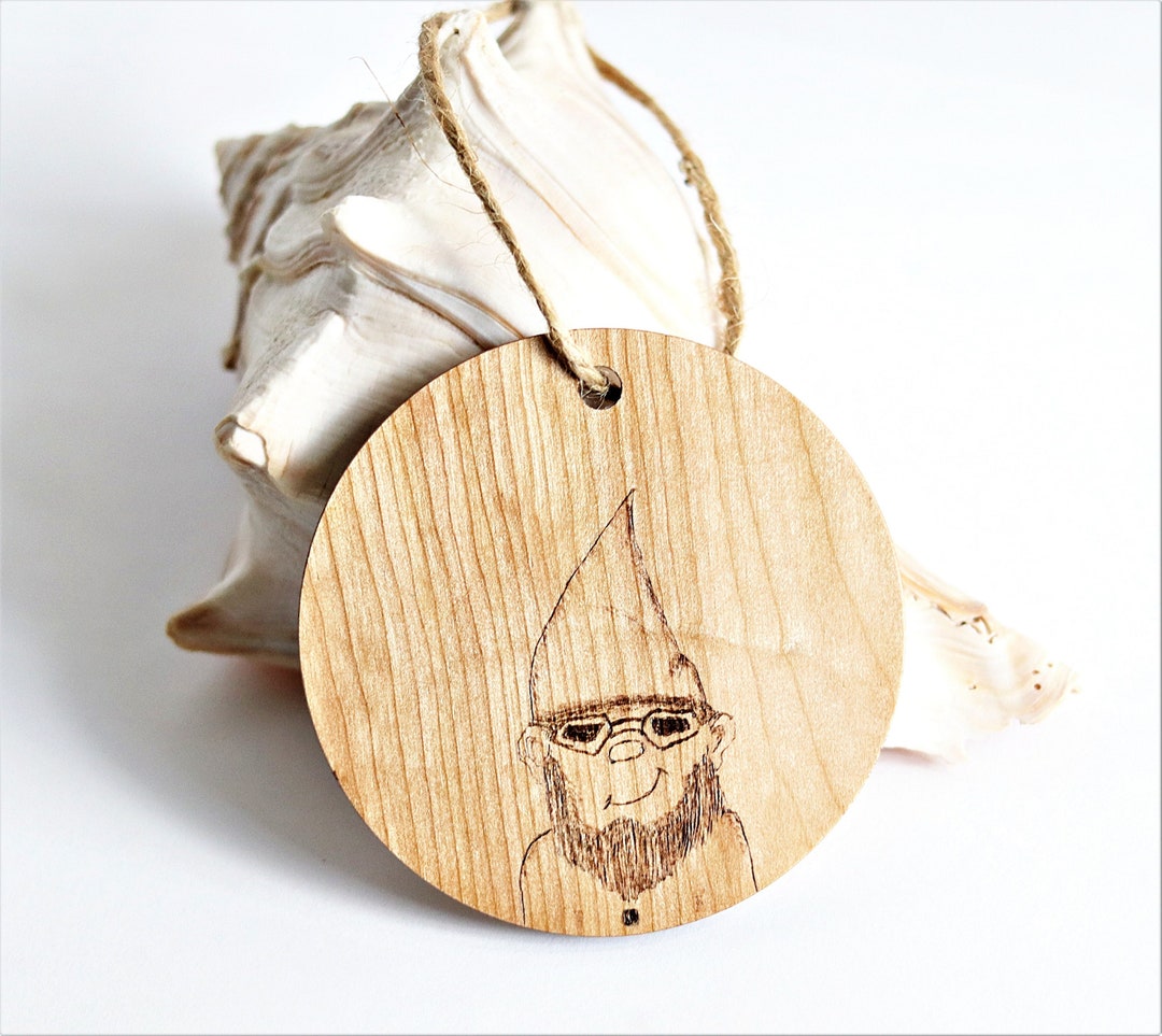 Gnome Christmas Ornament Wood Burned Pyrography Man Male Gnome Wooden ...