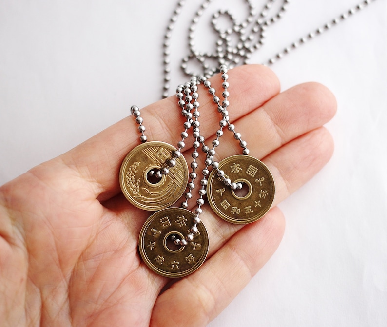 Japanese 5 Yen Lucky Coin Necklace Stainless Steel Chain Authentic ...
